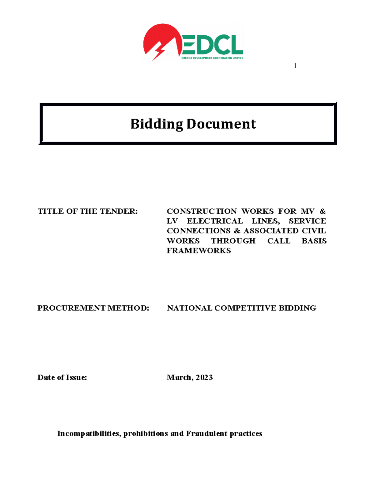 TD FOR Construction Works Under Framework Contracts - 1 Bidding ...