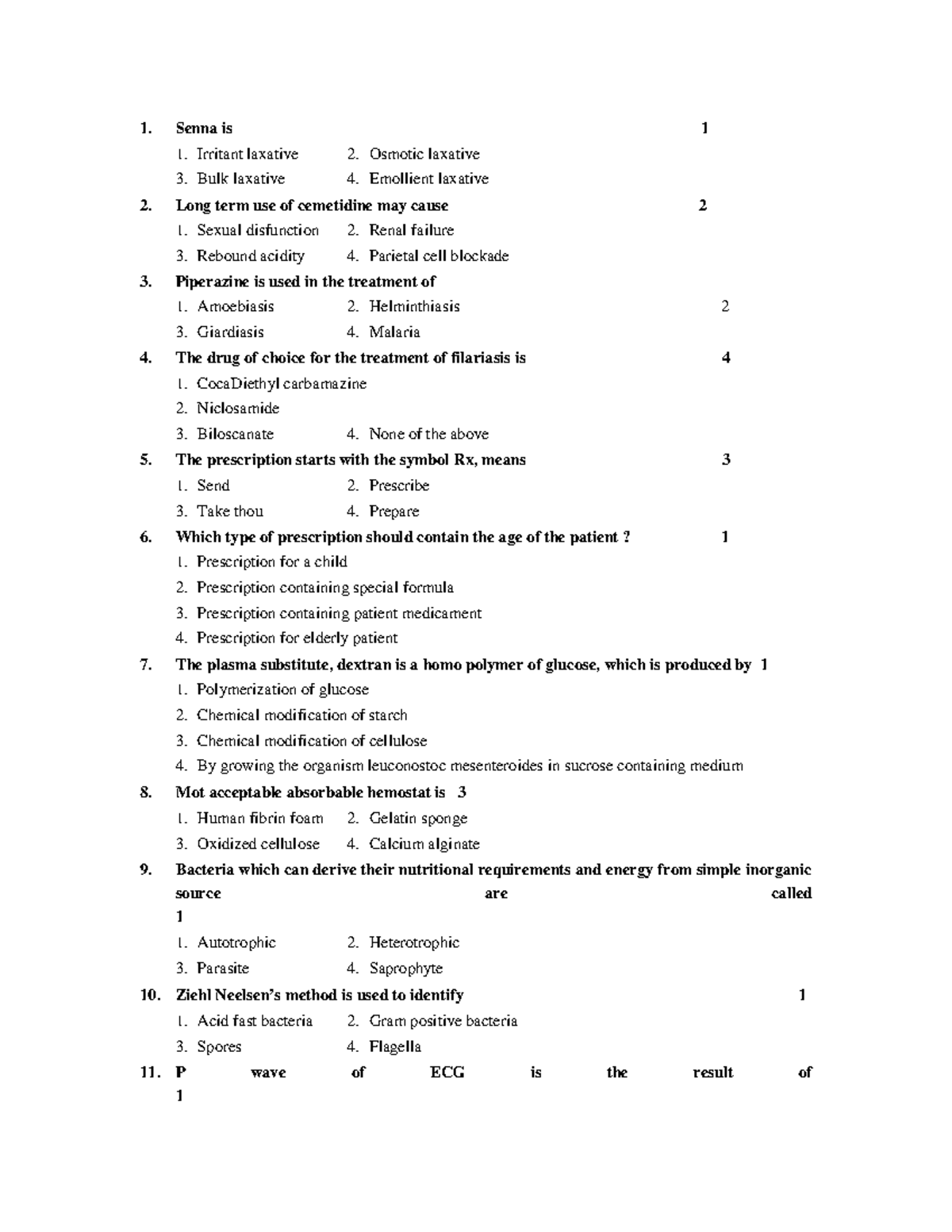Drug Inspector Solved Papers Drug Inspector Exam Paper Senna Is 1 Irritant Laxative 2 Osmotic
