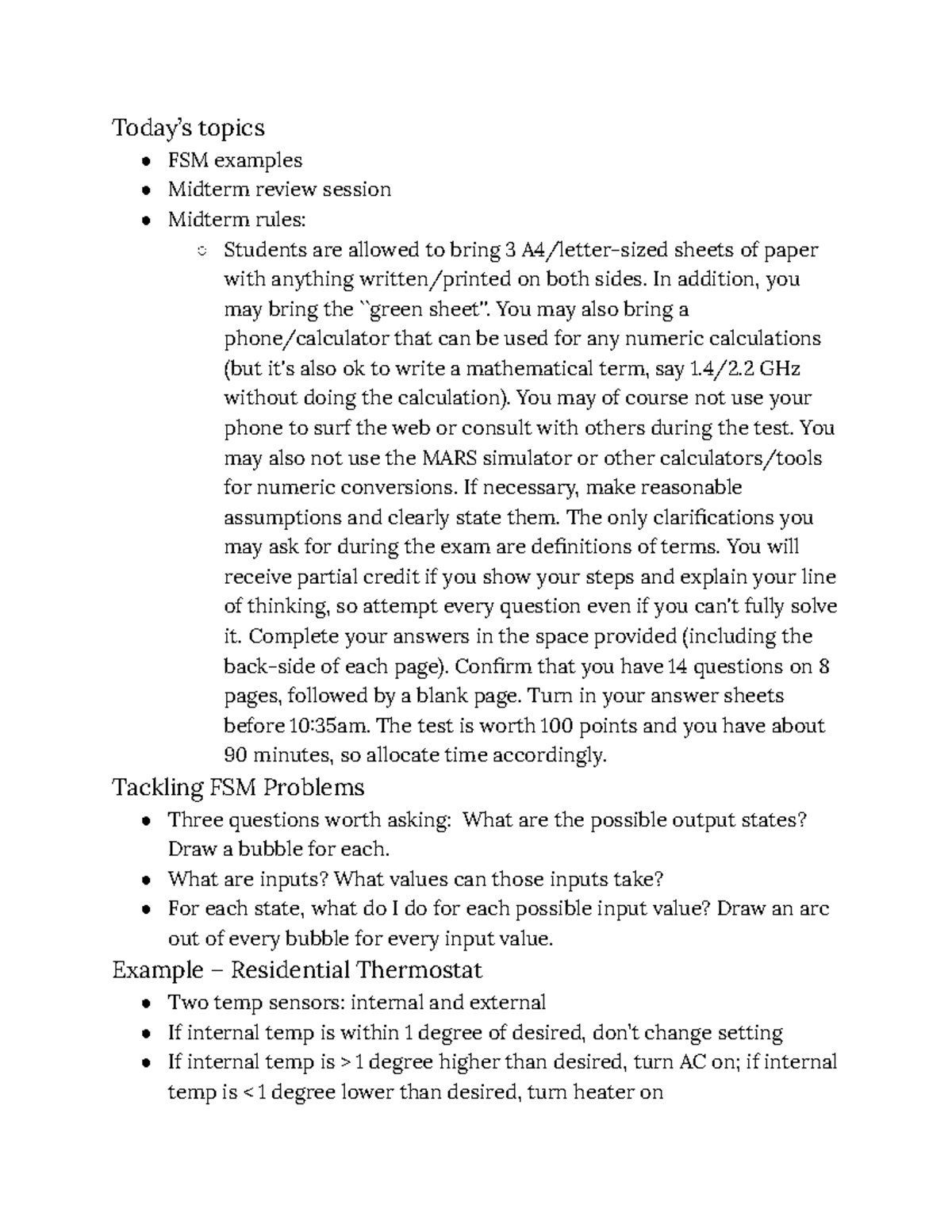 CS ECE 3810 Lecture Notes Class 15 - Today’s topics FSM examples ...