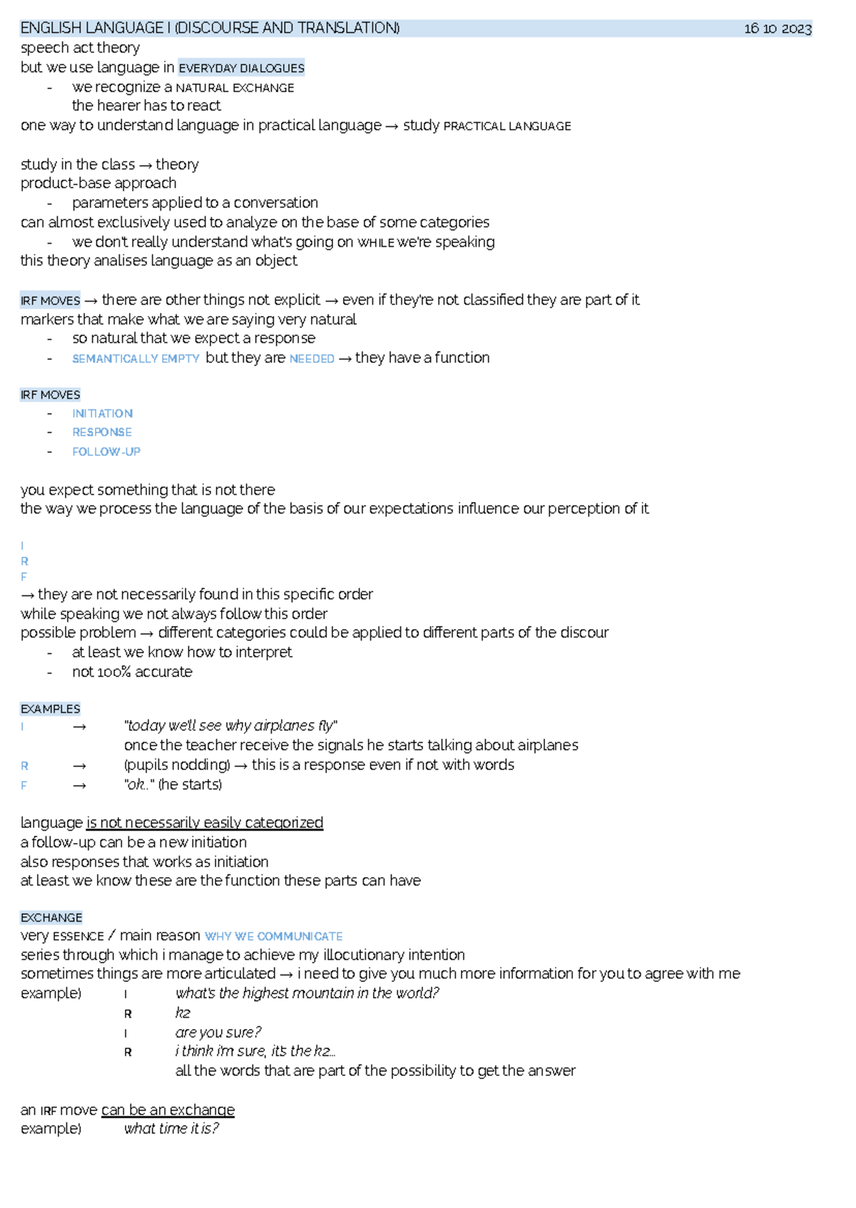 English language I (discourse and translation) 16.10.2023 - ENGLISH ...