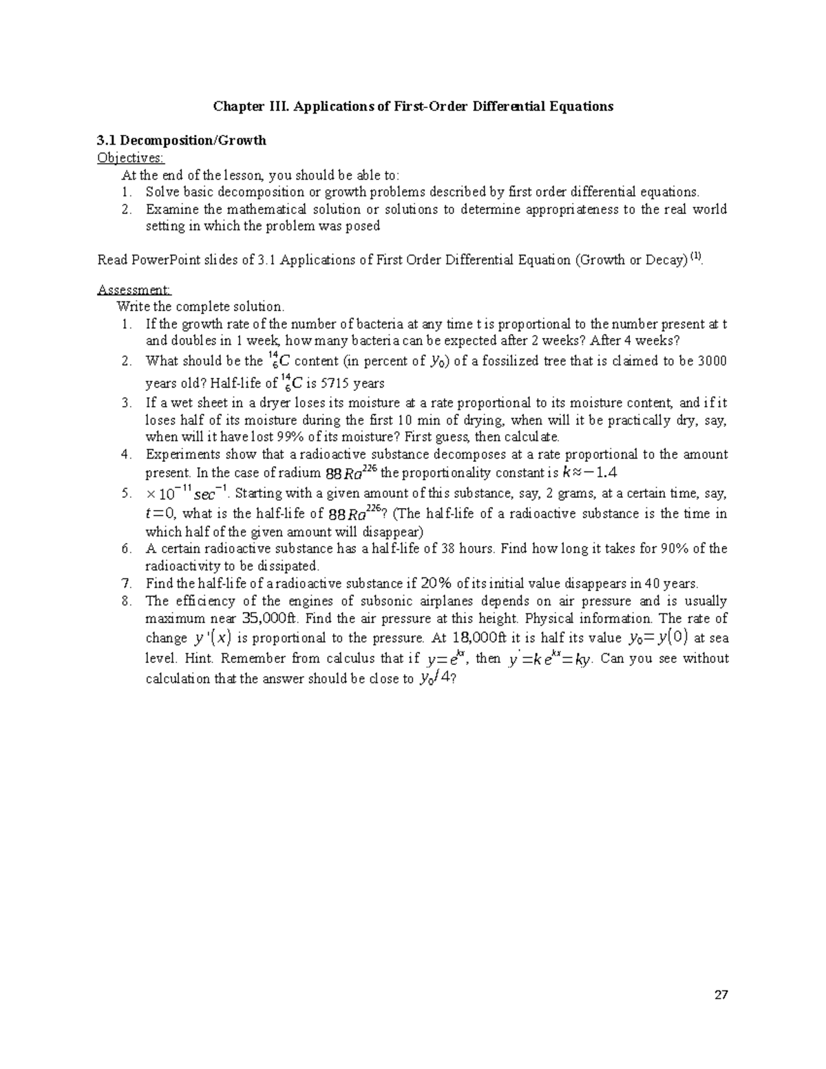 Module in Differential Equations Chapter 3 - Chapter III. Applications ...