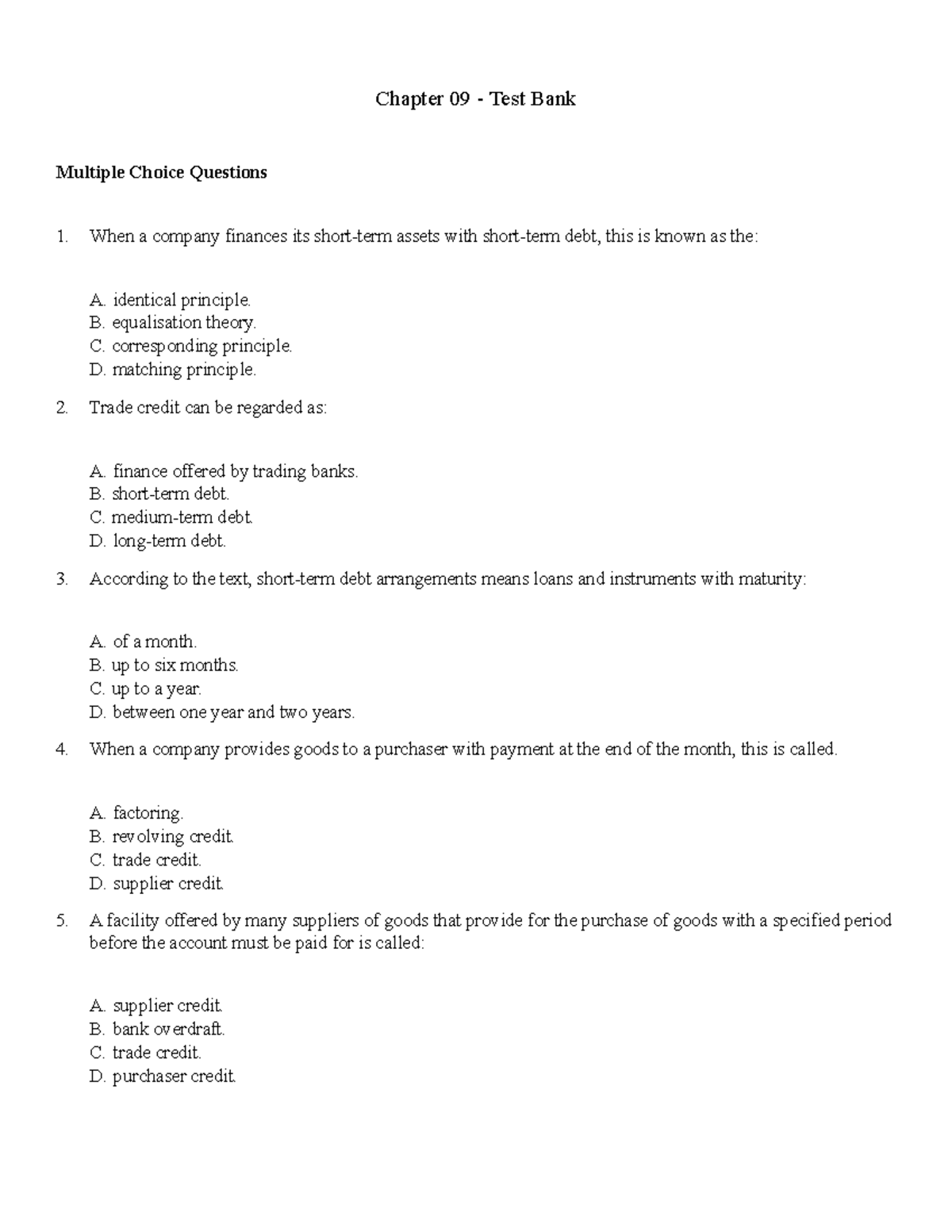 Chapter 09 Test Bank - Chapter 09 - Test Bank Multiple Choice Questions ...