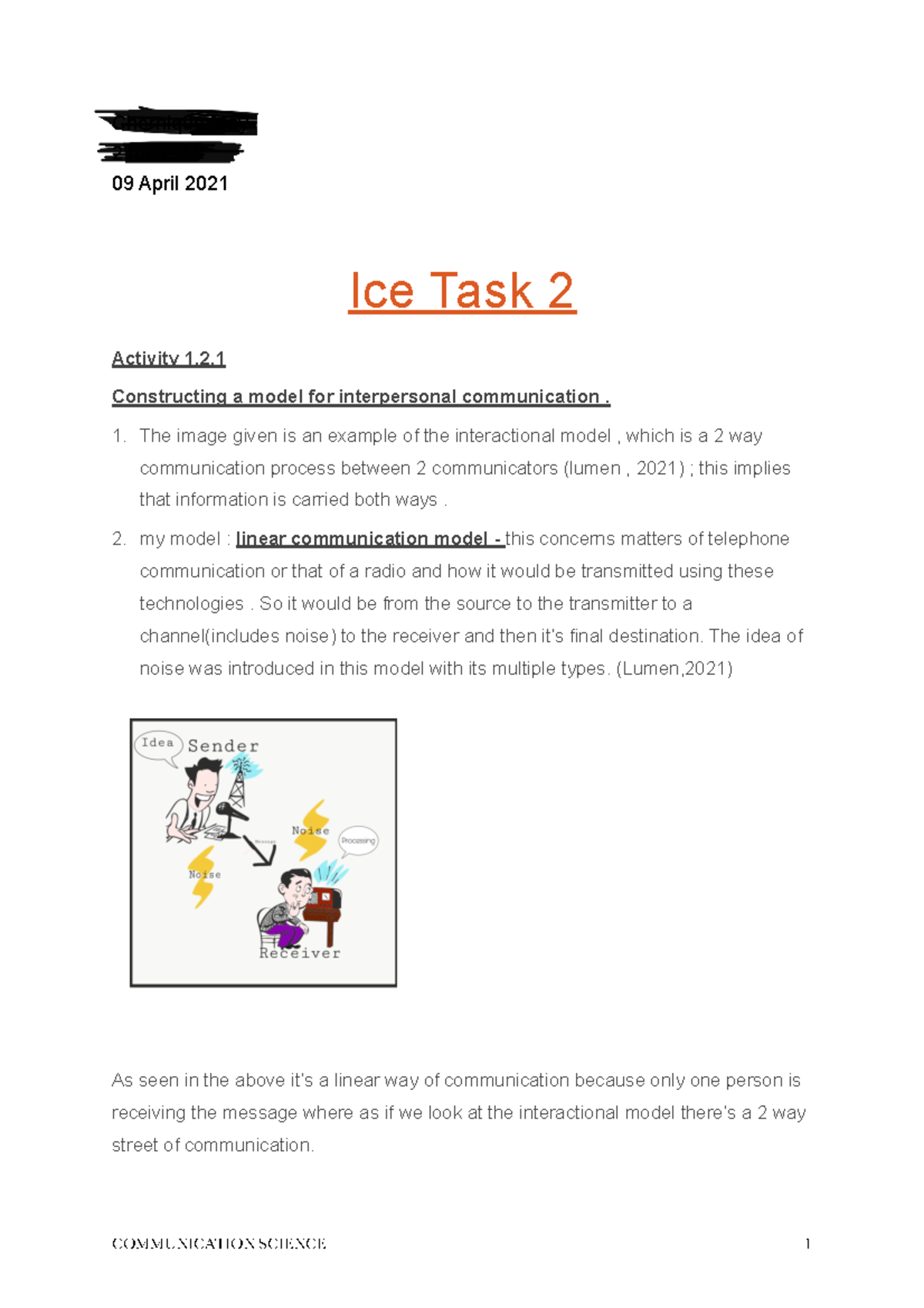 Ice 2 cosc - Ice task 2 including: Constructing a model for ...