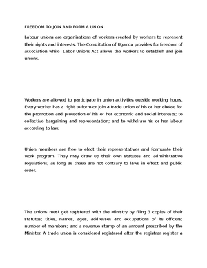 Labour Union Notes Barya - LABOUR LAW LECTURE notes (Prof. Barya) TRADE ...