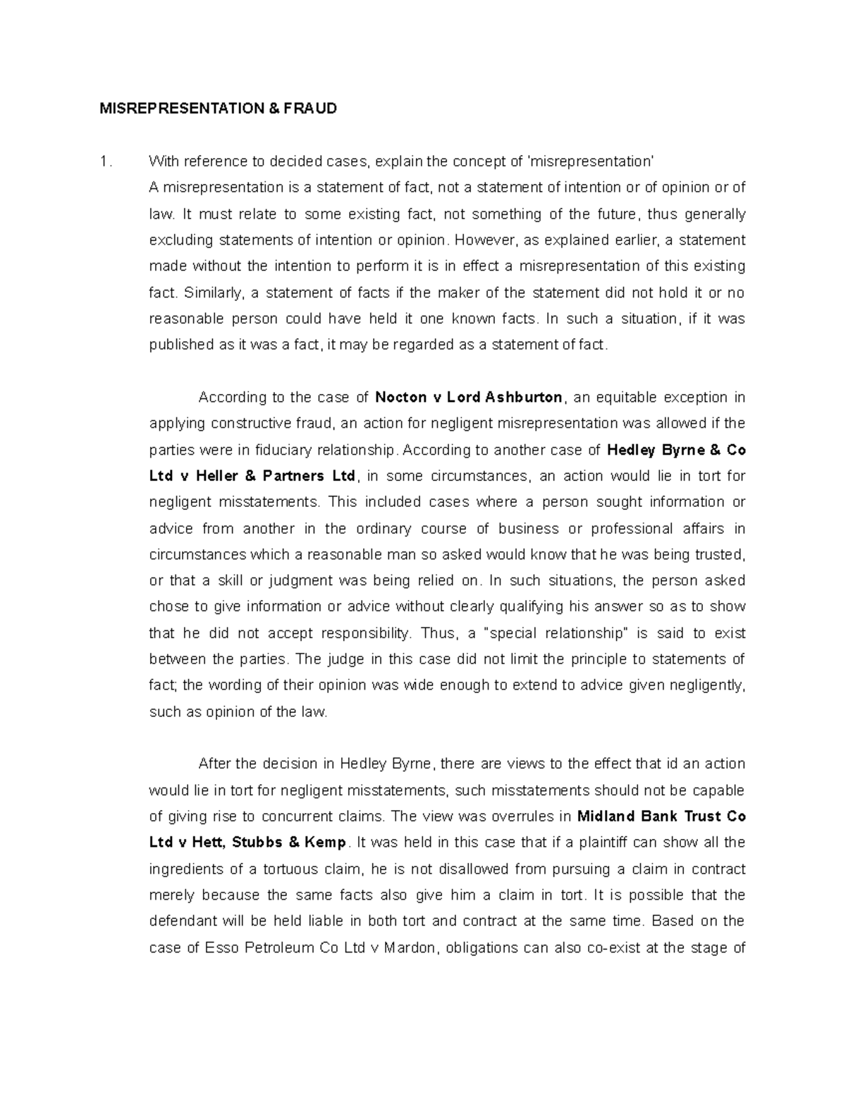 Tutorial 4 - Misrepresentation - MISREPRESENTATION & FRAUD With ...