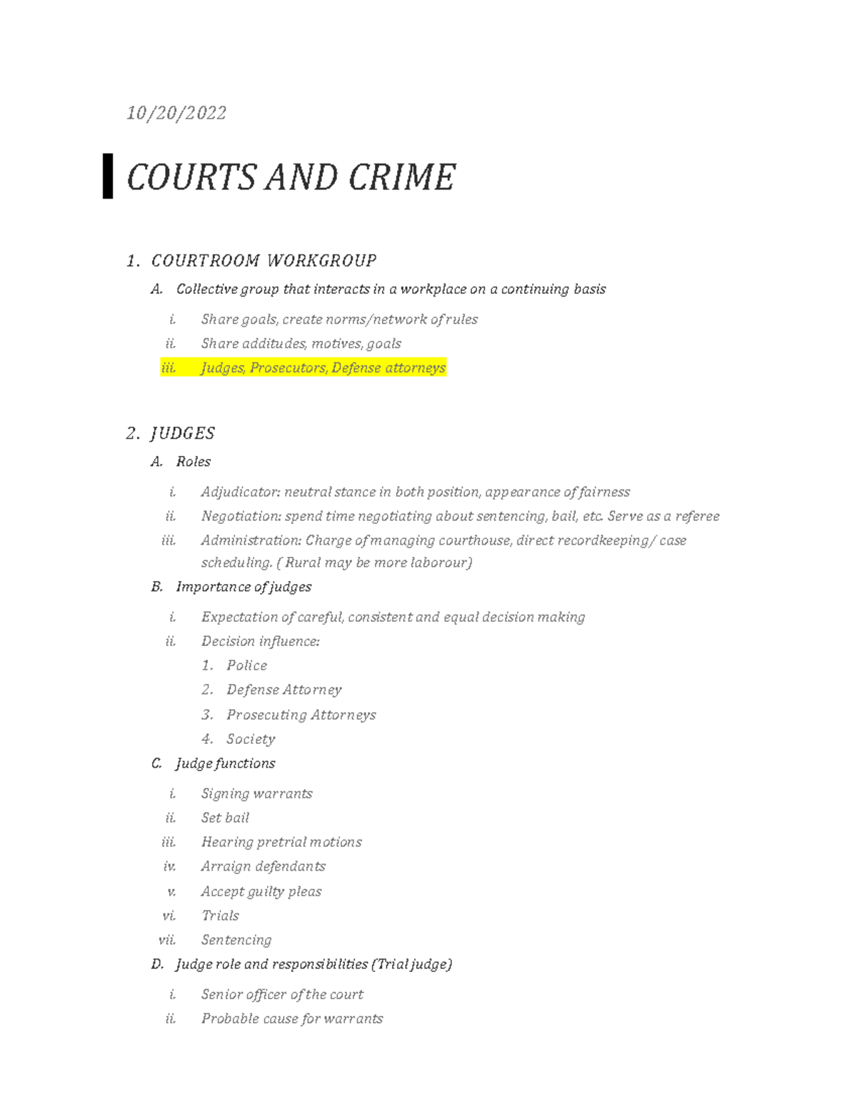 Courts and Crime - Harris - 10/20/ COURTS AND CRIME 1. COURTROOM ...