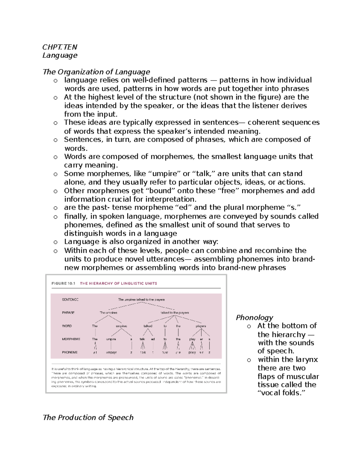CHPT. TEN TEXT Notes - CHPT Language The Organization of Language o ...