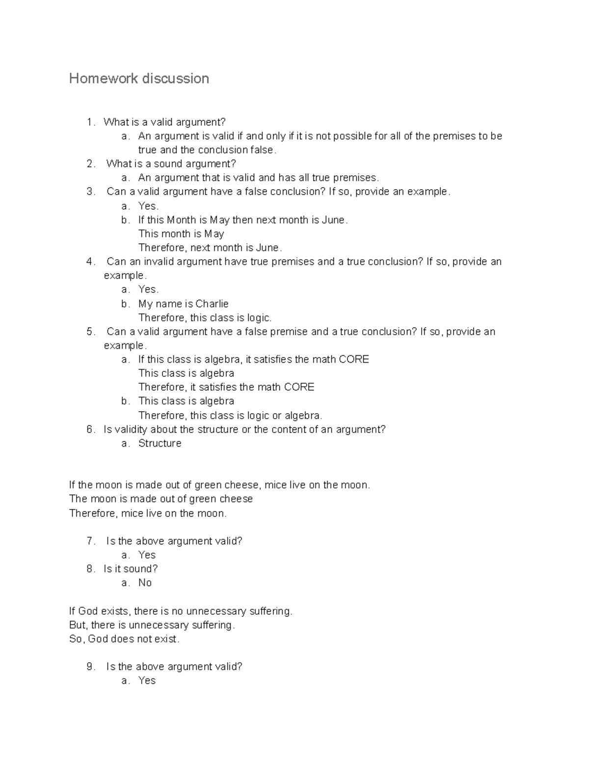 Logic Lecture Notes 1 Homework Discussion What Is A Valid Argument A An Argument Is Valid If