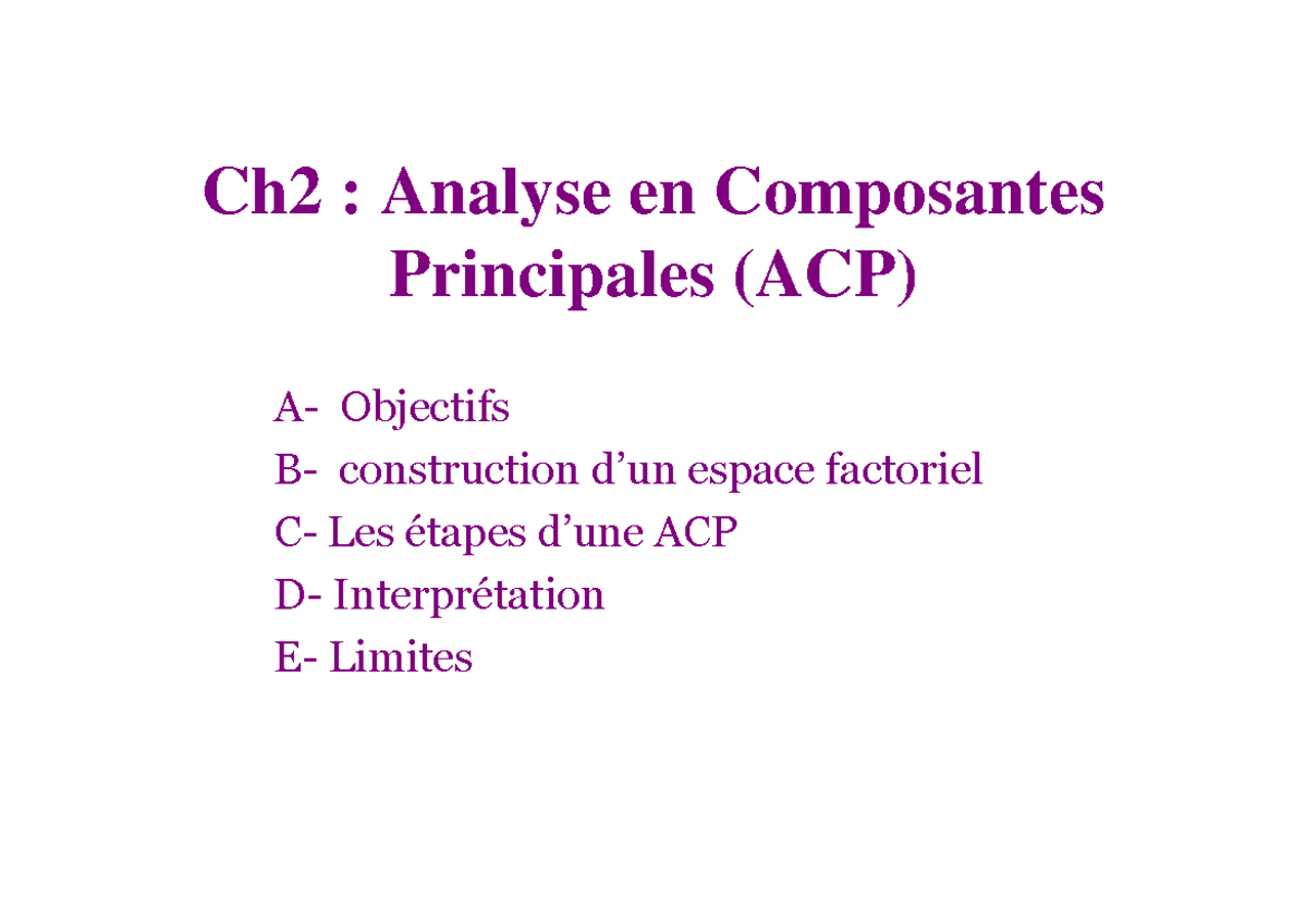 Acp - Notes de cours 2 - Ch2 : Analyse en Composantes Principales (ACP ...