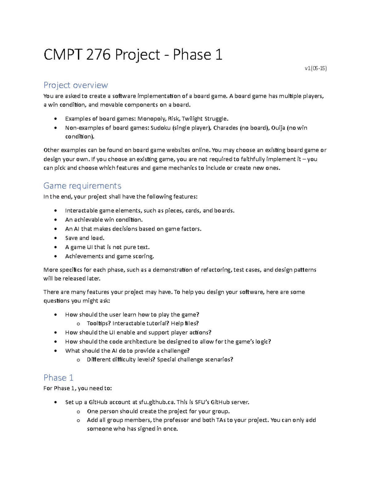 Project-Phase 1 - CMPT 276 Project - Phase 1 v1 (05-15) Project overview You are asked to create ...