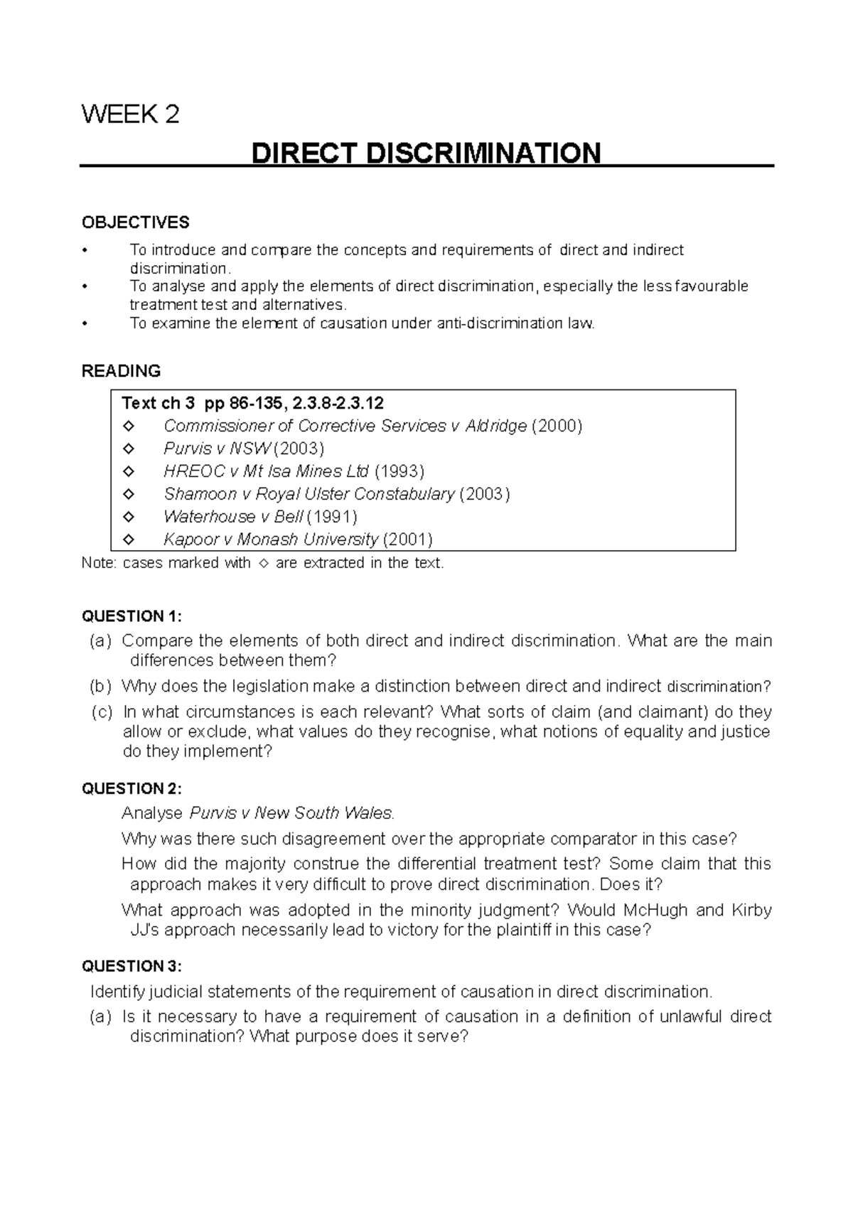 Week 2 - Seminar Guide - Anti -Discrimination - WEEK 2 DIRECT ...