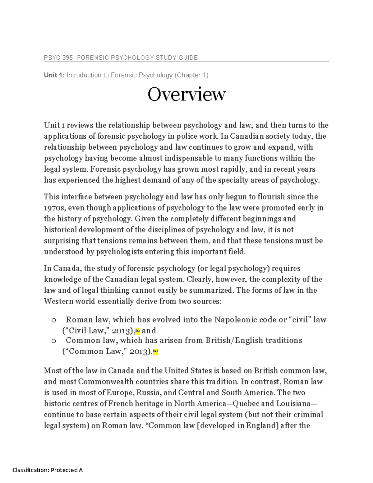 Study Guide 1, 2, 3 - Assignments - PSYC 395: FORENSIC PSYCHOLOGY STUDY ...