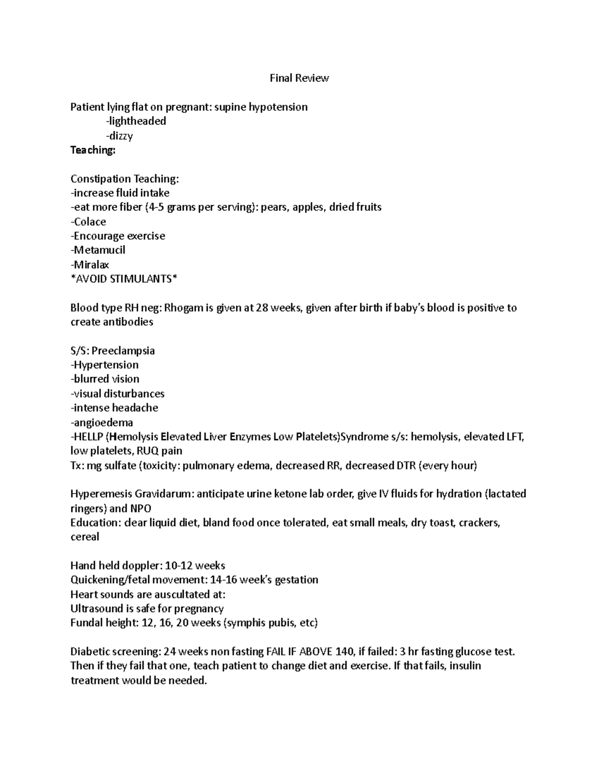 Final Exam Review OB - Final Review Patient lying flat on pregnant ...
