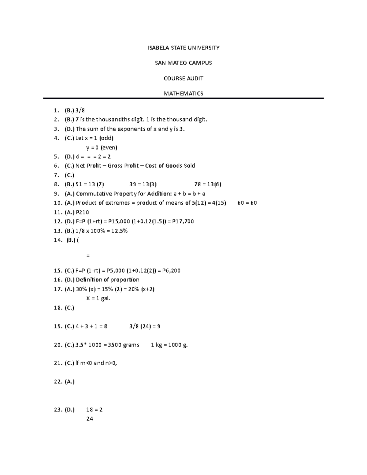 Math( Answer) - General Ed. Math - ISABELA STATE UNIVERSITY SAN MATEO ...