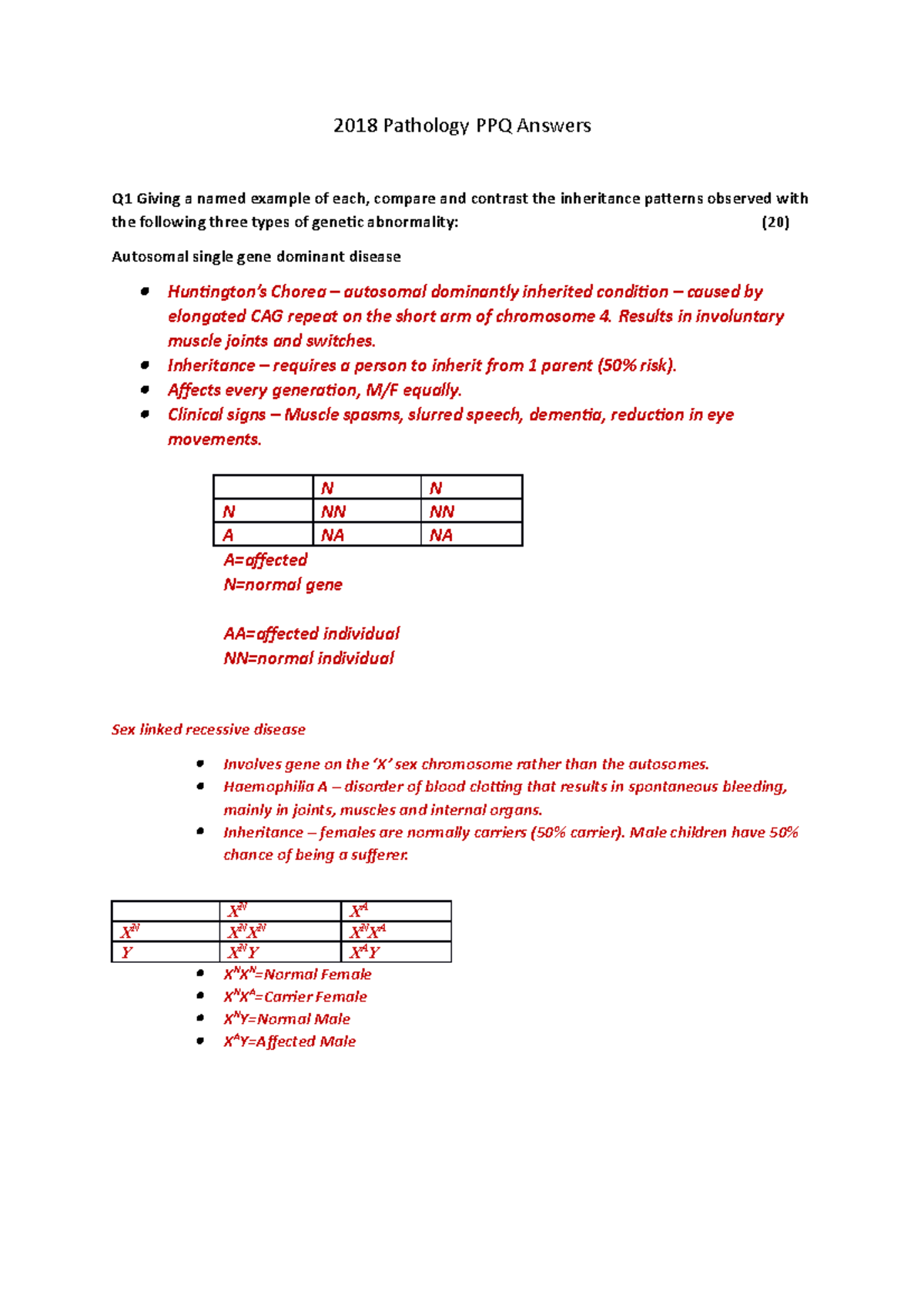 2018 January Pathology PPQ answers - 2018 Pathology PPQ Answers Q1 ...