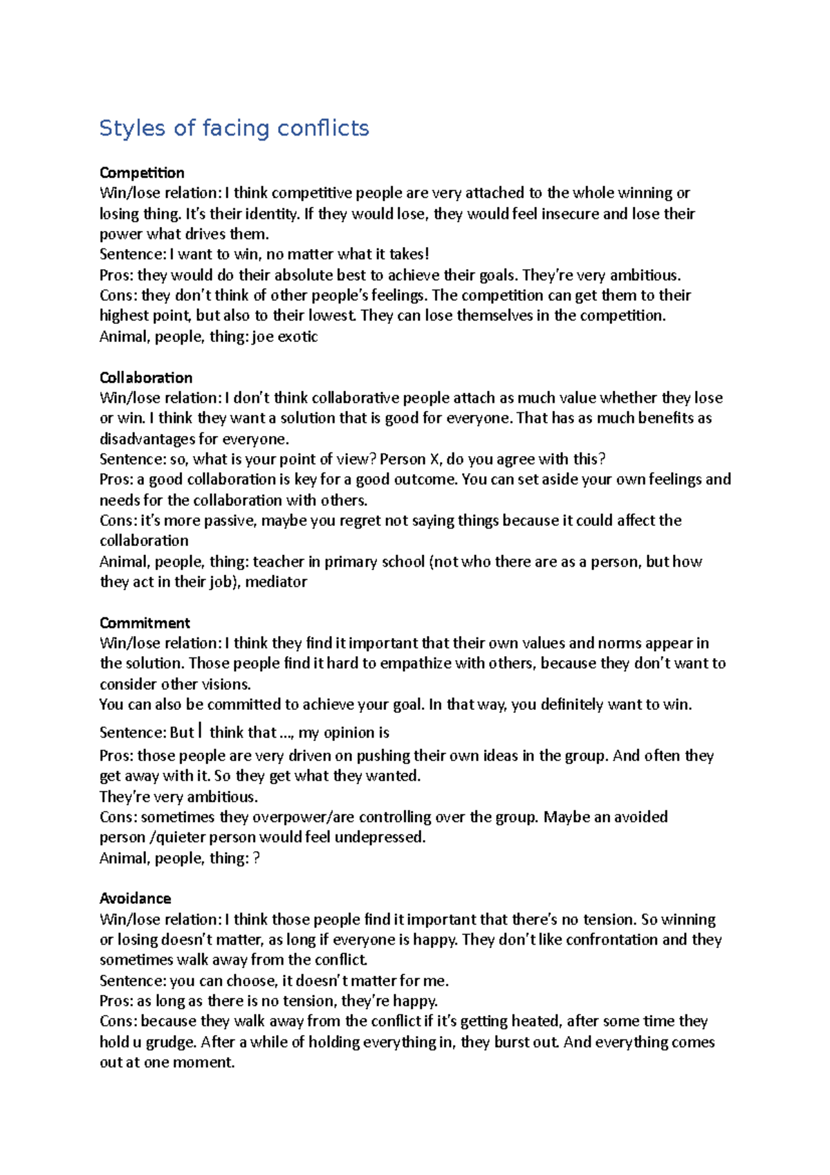 Styles of facing conflicts - Styles of facing conflicts Competition Win ...