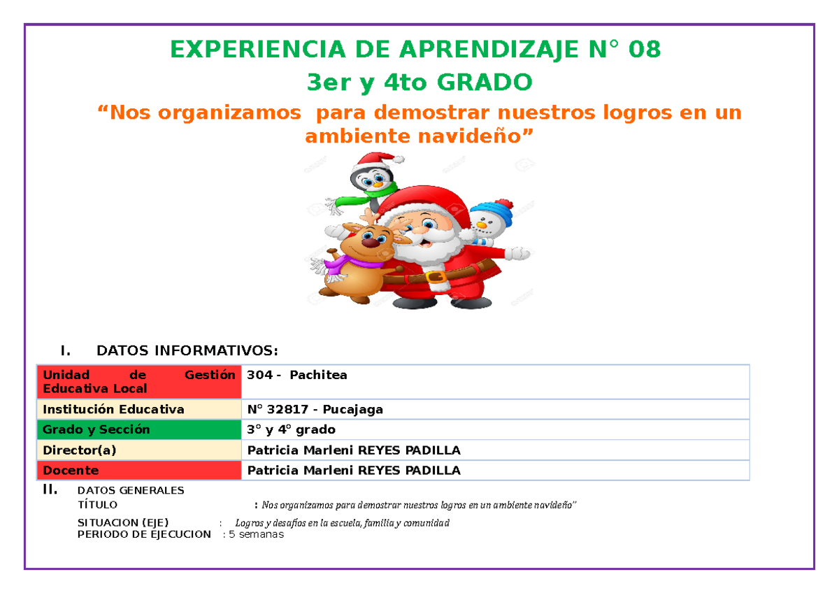 Experiencia DE Aprendizaje N° 08- 3 y 4 Grado - EXPERIENCIA DE APRENDIZAJE N° 08 3er y 4to GRADO ...