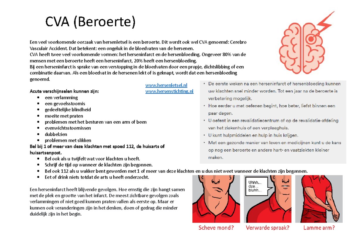 Folder CVA - Een veel voorkomende oorzaak van hersenletsel is een beroerte. Dit wordt ook wel ...