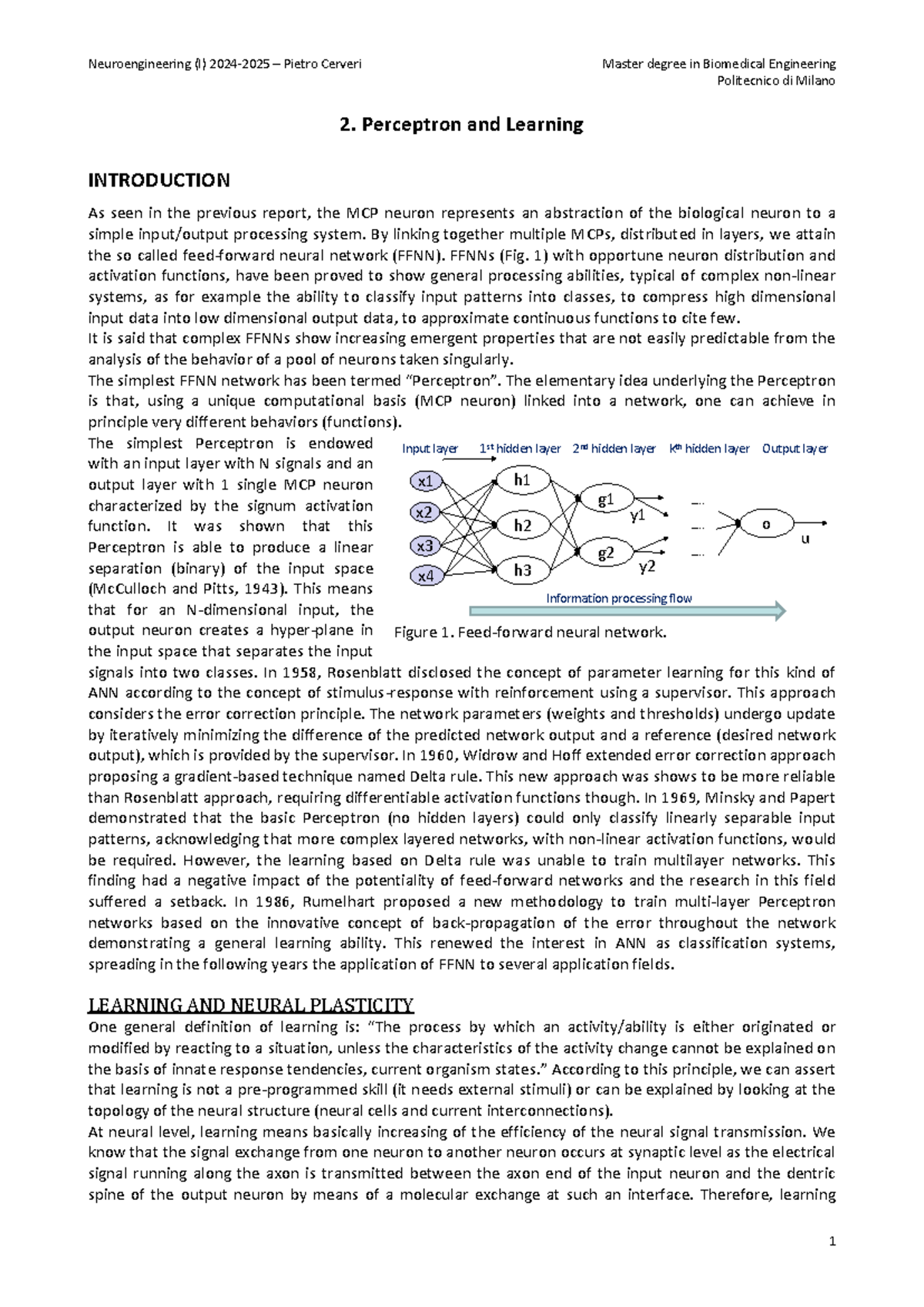 Neuroengineering Part I 02 Perceptron And Learning Notes - Politecnico ...