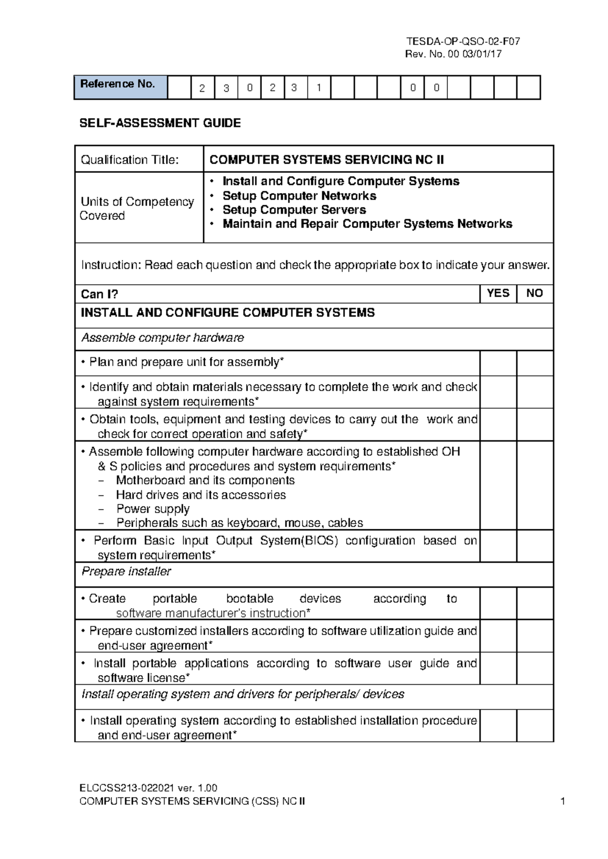 CSS.SAG - Good - ELCCSS213-022021 ver. 1. TESDA-OP-QSO-02-F Rev. No. 00 ...