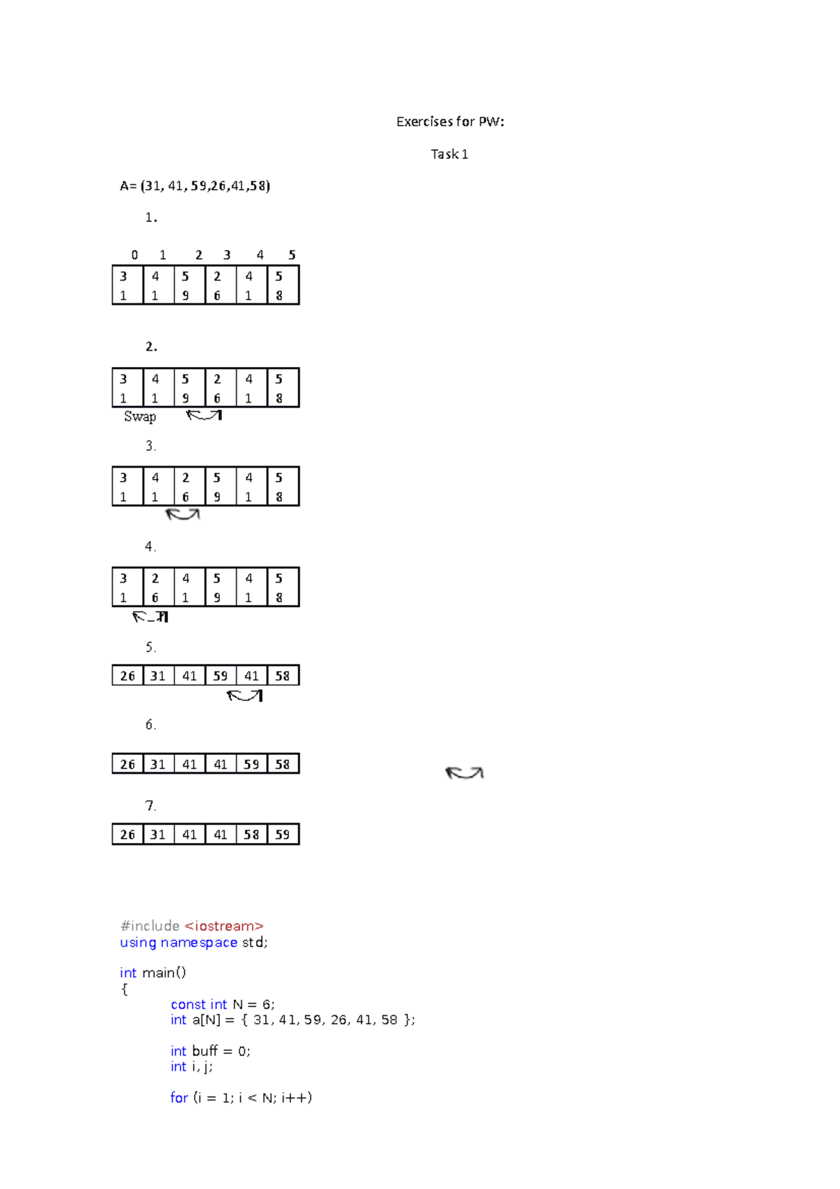 Task 1 Algorithm - Lecture notes 1 - Exercises for PW: Task 1 A= (31 ...