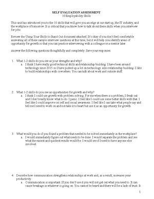 [Solved] SKILLS Problem solving Self and social awareness Relationship ...