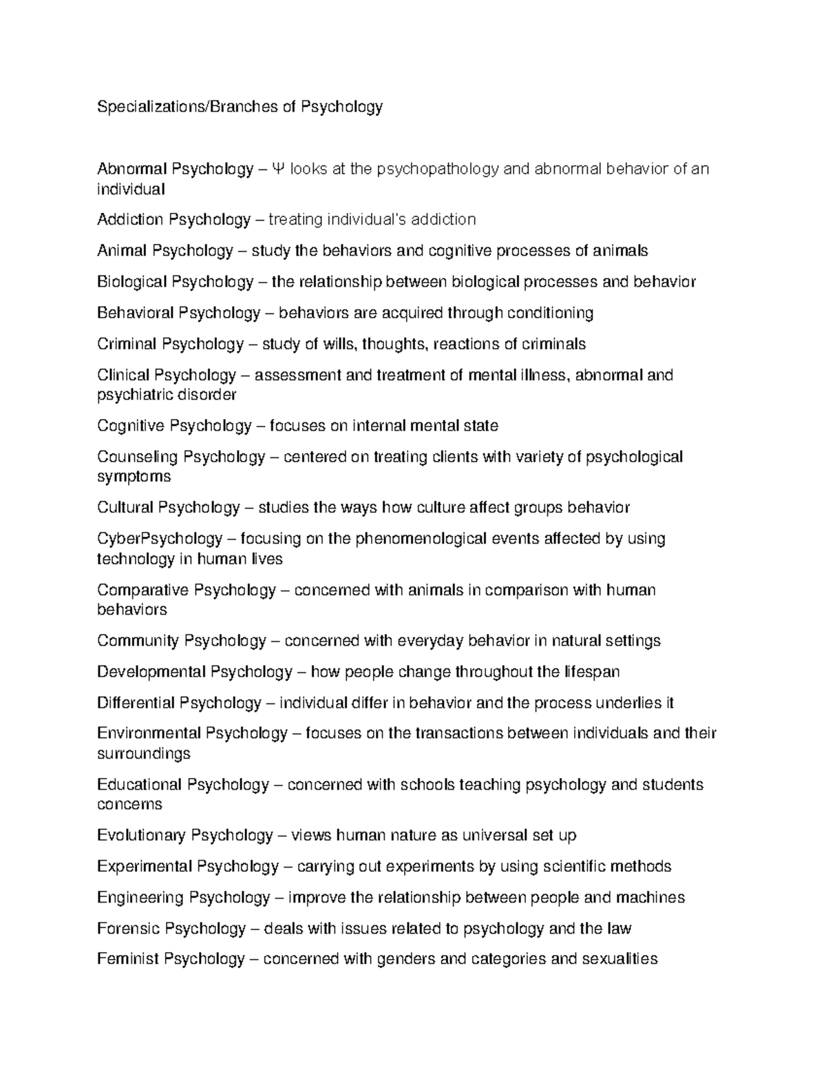 Specialization in Psychology - Specializations/Branches of Psychology ...