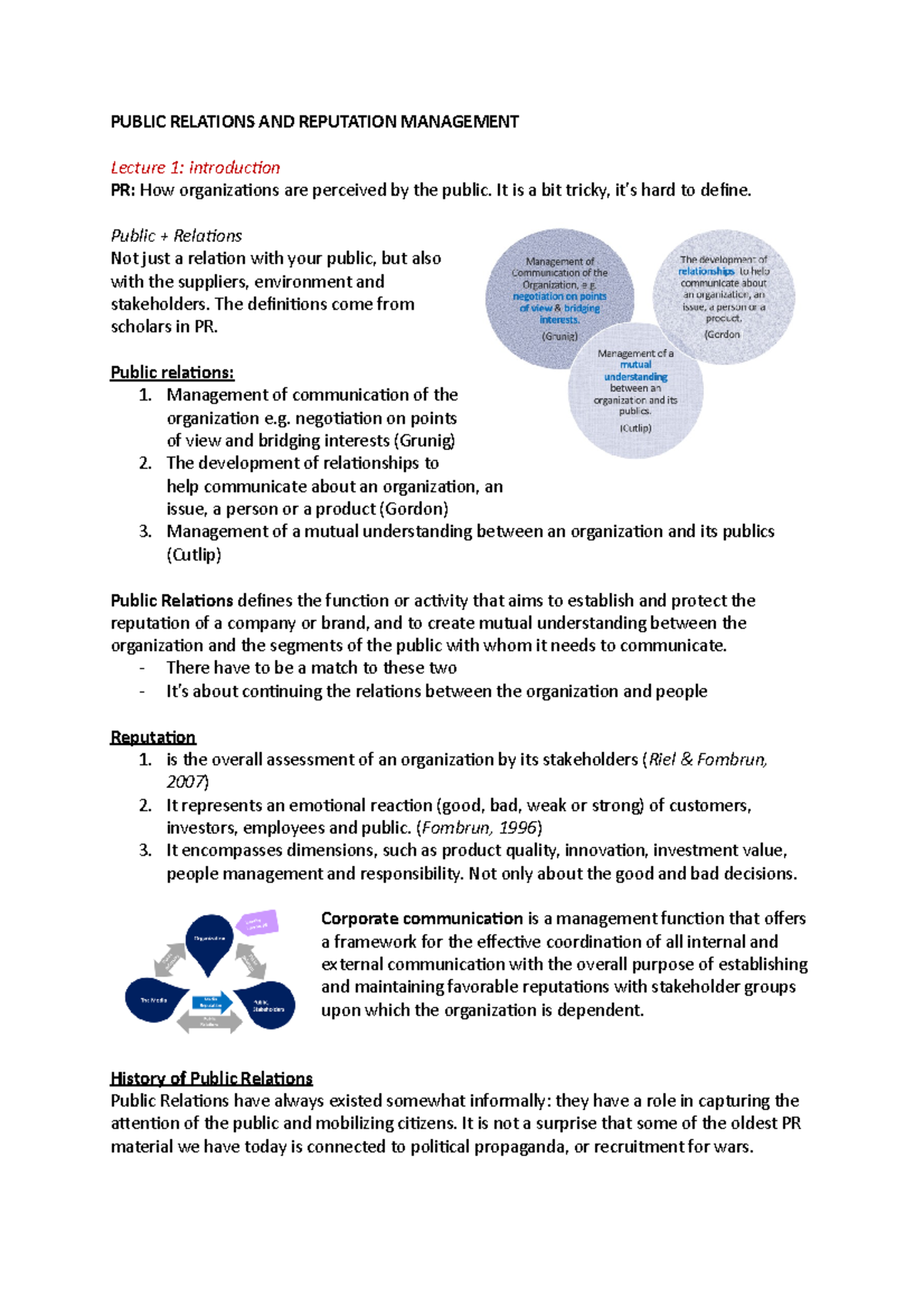 Public Relations and Reputation Management lecture notes - PUBLIC ...