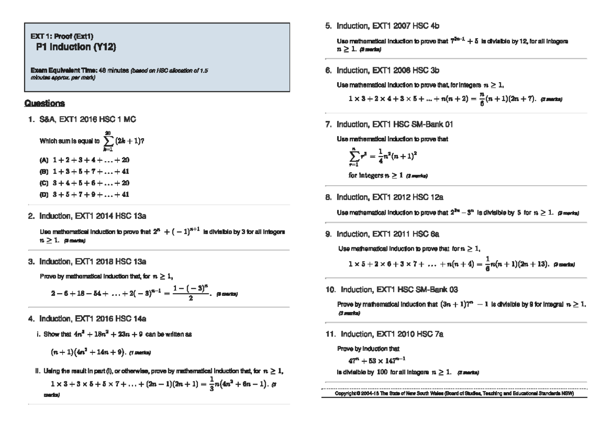 Induction HSC Questions - Studocu