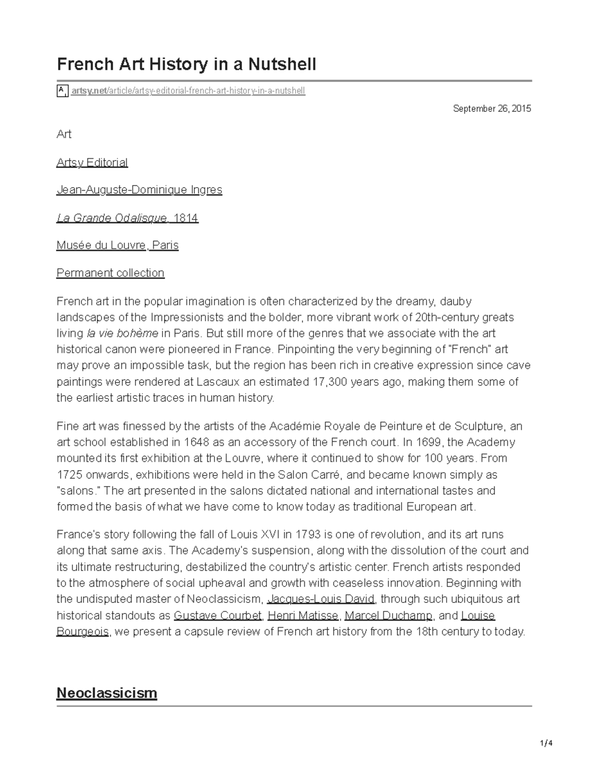 Artsy.net-French Art History in a Nutshell - September 26, 2015 French ...