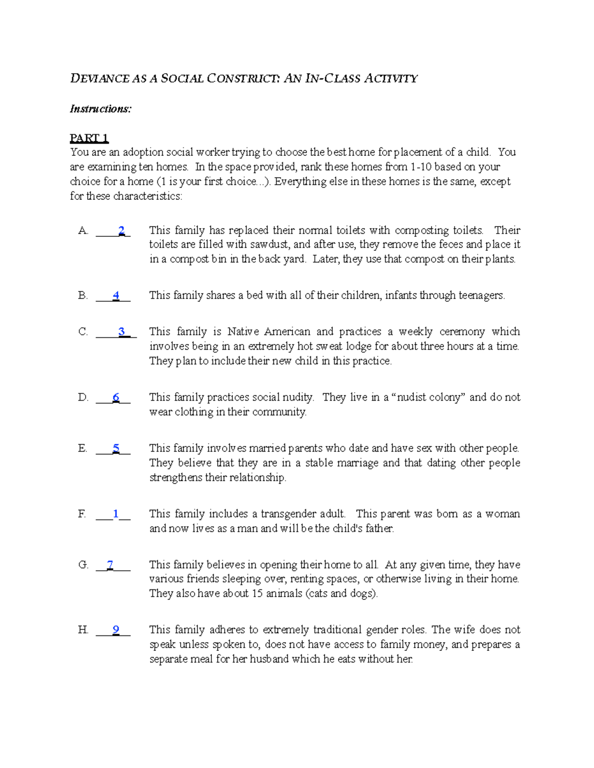 Class Activity : Deviance and Social Construction - DEVIANCE AS A ...