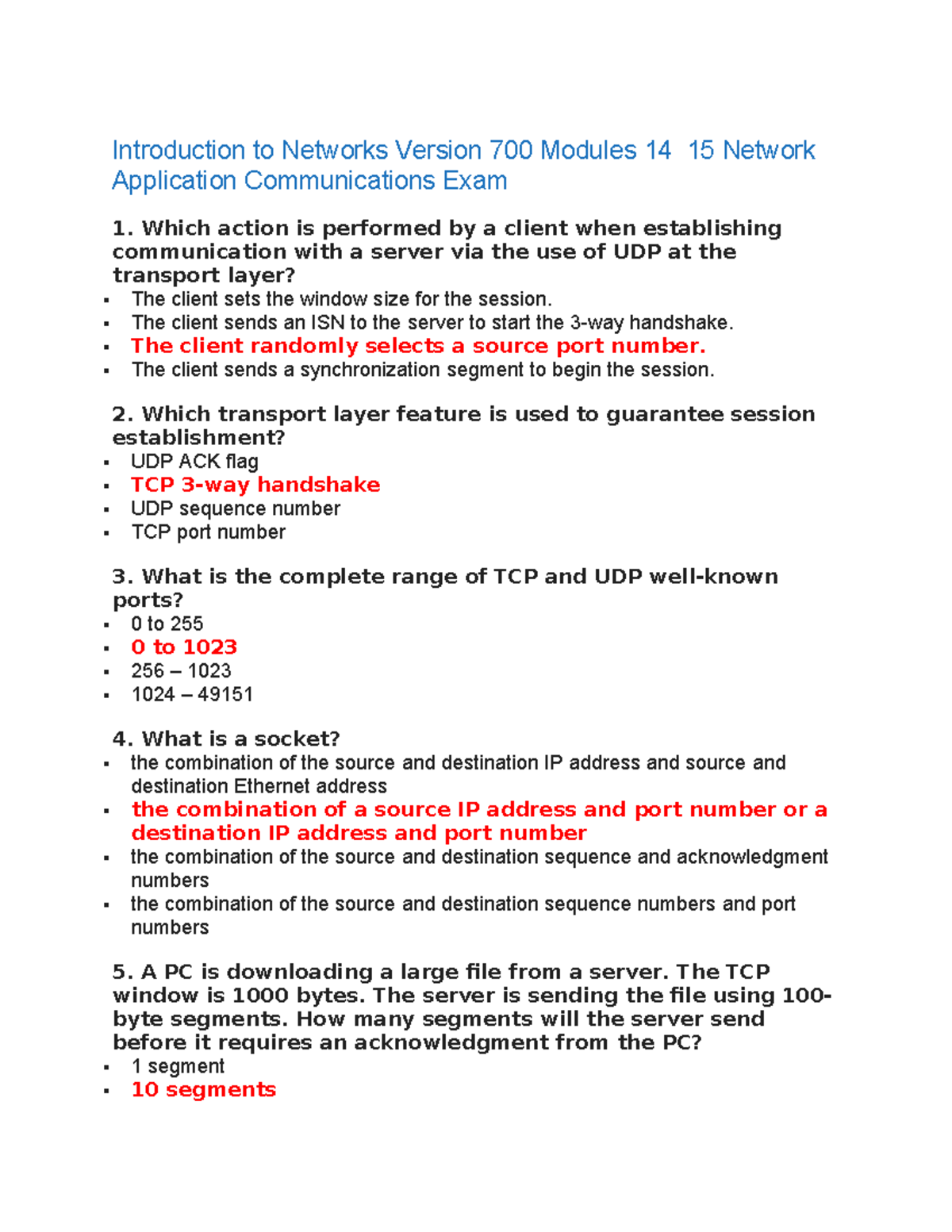 Introduction to Networks Version 700 Modules 14 15 Network Application Communications Exam - Studocu