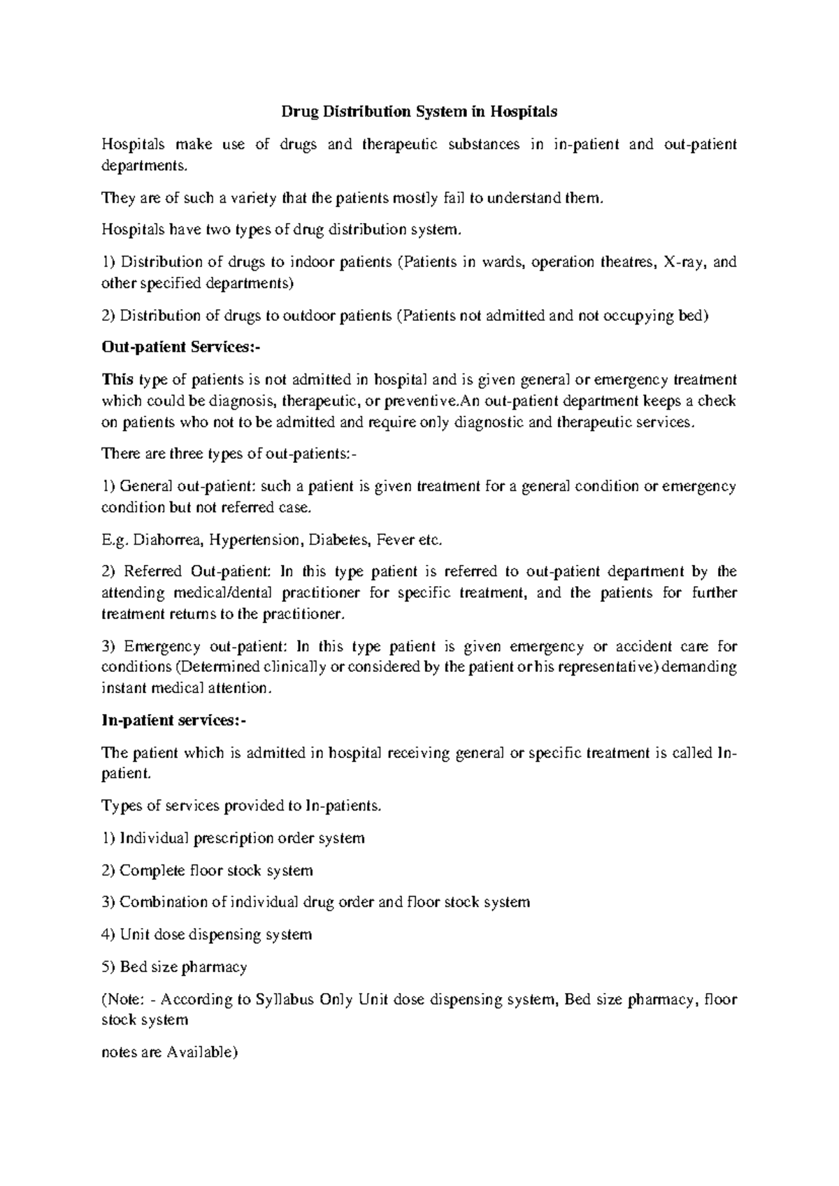 Drug Distribution System in Hospitals IN Inpatient AND OUT Patient ...