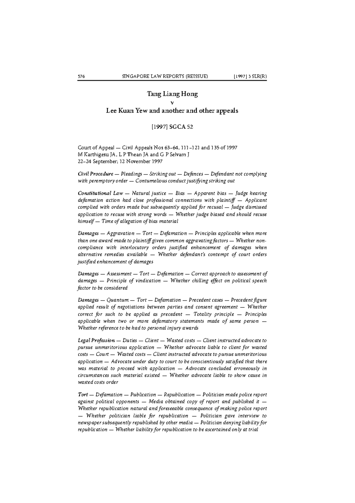 Lee Kuan Yew v Tang Liang Hong - 576 SINGAPORE LAW REPORTS (REISSUE ...