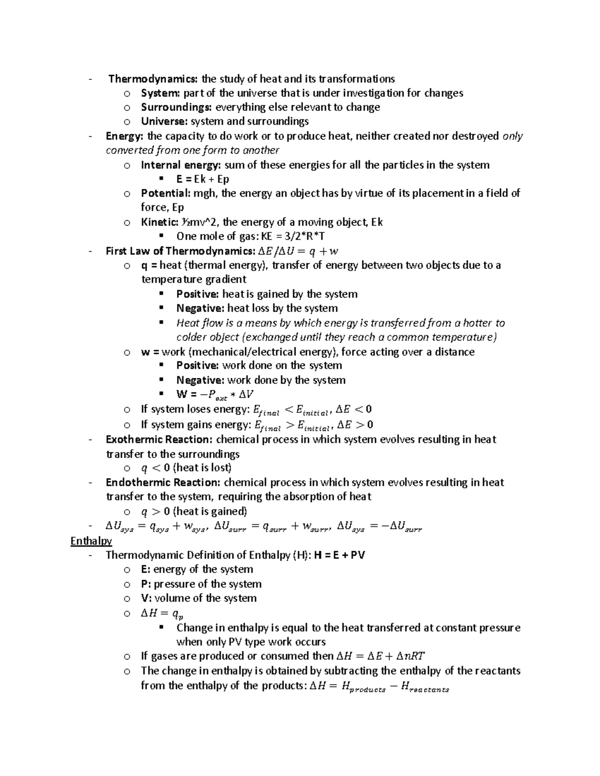 Chemistry Thermo Review - Thermodynamics: the study of heat and its ...