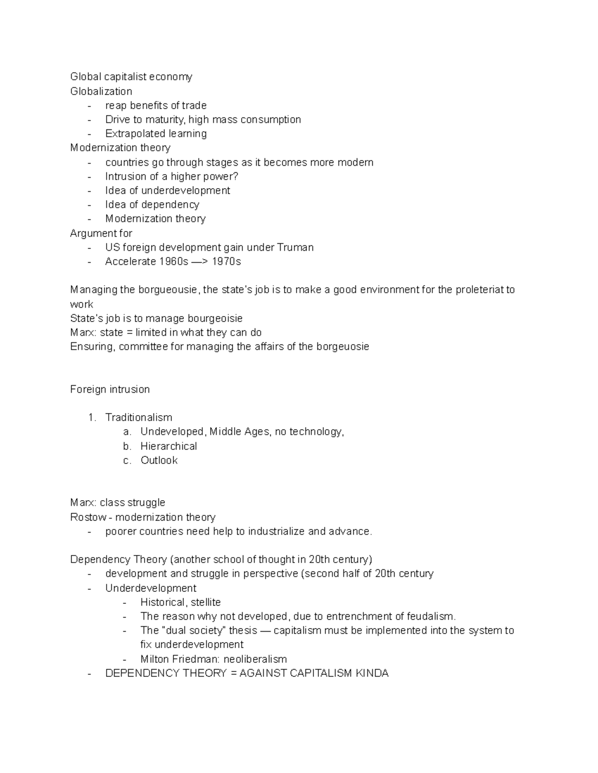 International Development Notes - Global capitalist economy ...