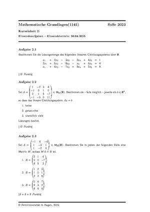 Uebungsaufgabe 3 - Mathematische Grundlagen - FernUni - Studocu
