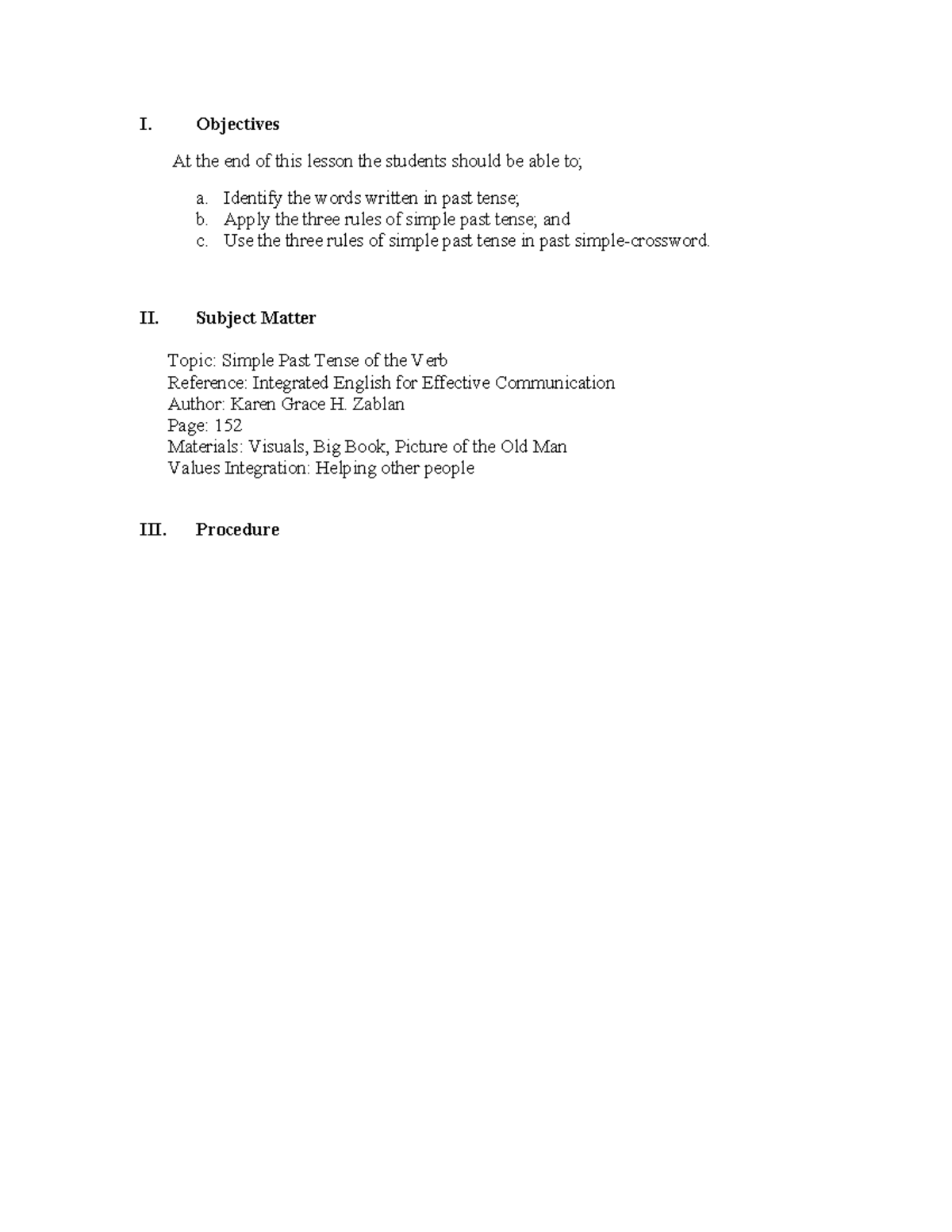 A Detailed Lesson Plan English 2 A Detailed Lesson Plan I Objectives ...