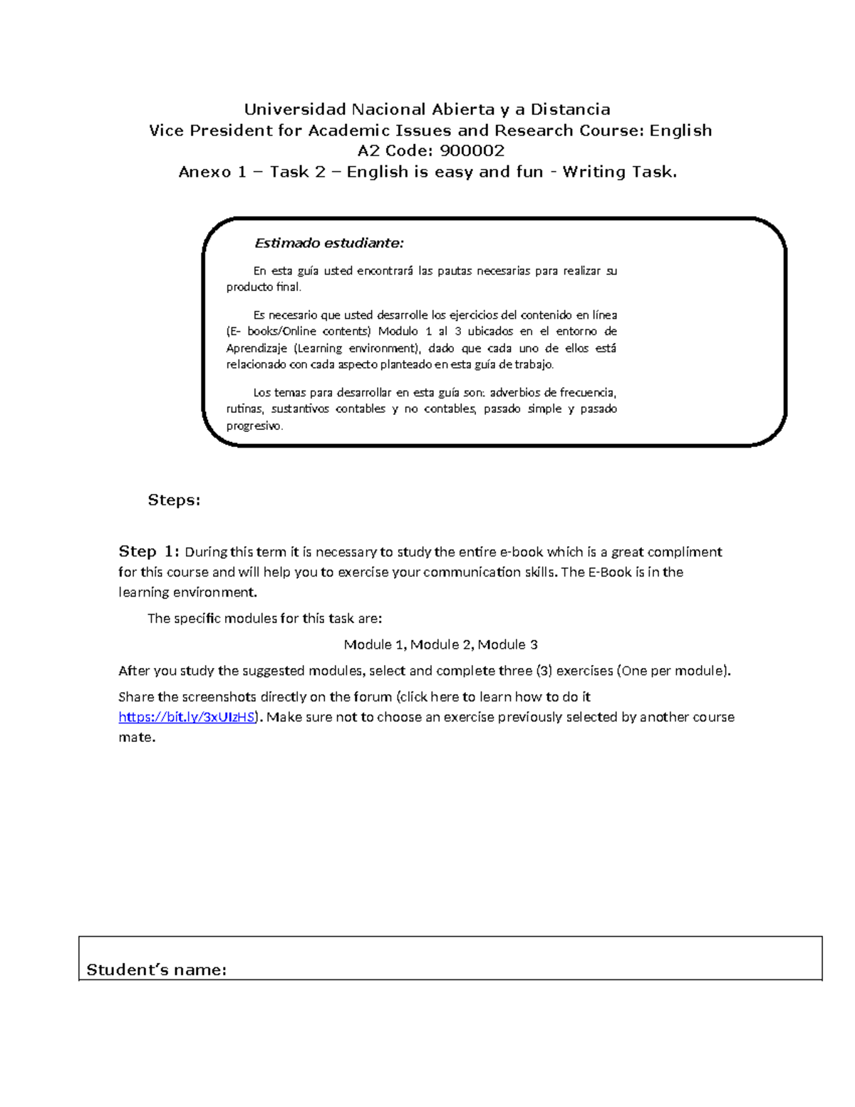Anexo 1 – Task 2 - English is easy and fun Writing Task - Universidad Nacional Abierta y a ...