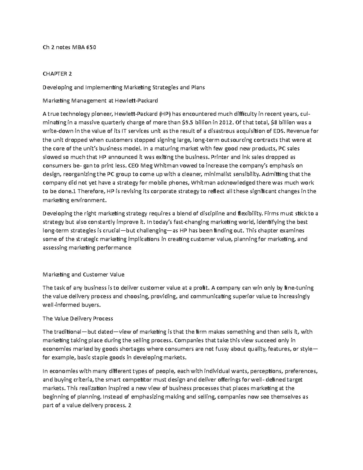 Ch 2 notes week1 mba 650 - Ch 2 notes MBA 650 CHAPTER 2 Developing and ...