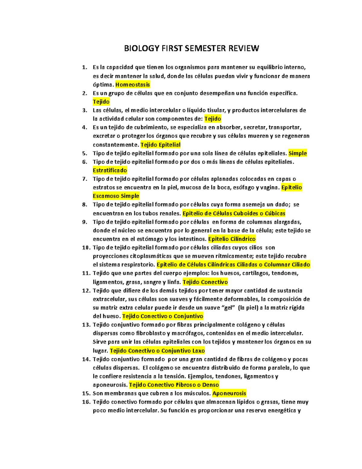 Biology Semester Review - BIOLOGY FIRST SEMESTER REVIEW Es la capacidad ...