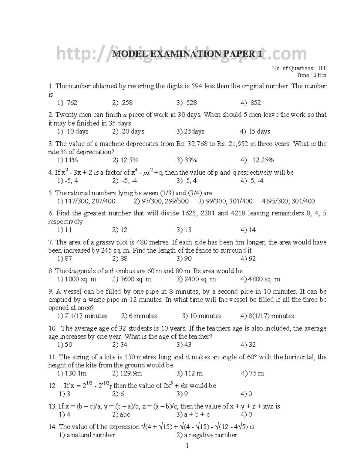 (www.entrance-exam.net)- Tancet MCA Sample Paper 1 - MODEL EXAMINATION ...