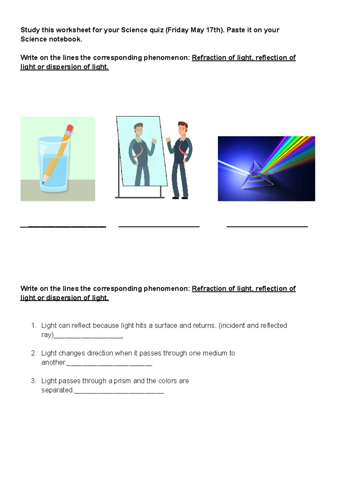 Quiz Light 24 - .LDJM.ASMD - Study this worksheet for your Science quiz ...