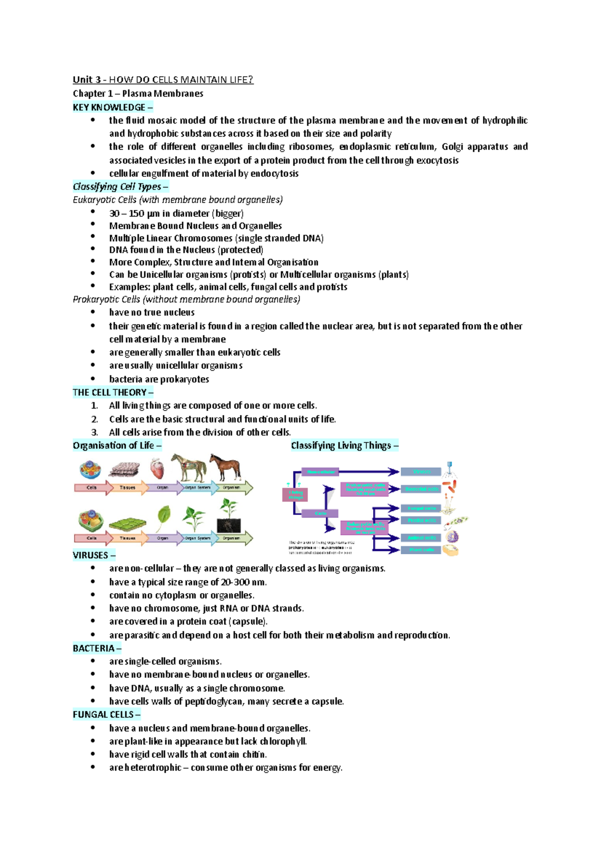 Chapter 1 Plasma Membrane Notes - Unit 3 - HOW DO CELLS MAINTAIN LIFE ...
