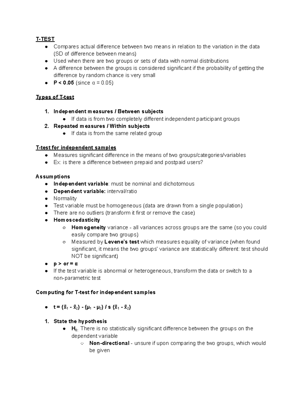 T-test - Psych Stat Lec - Everything about t-tests including types and ...