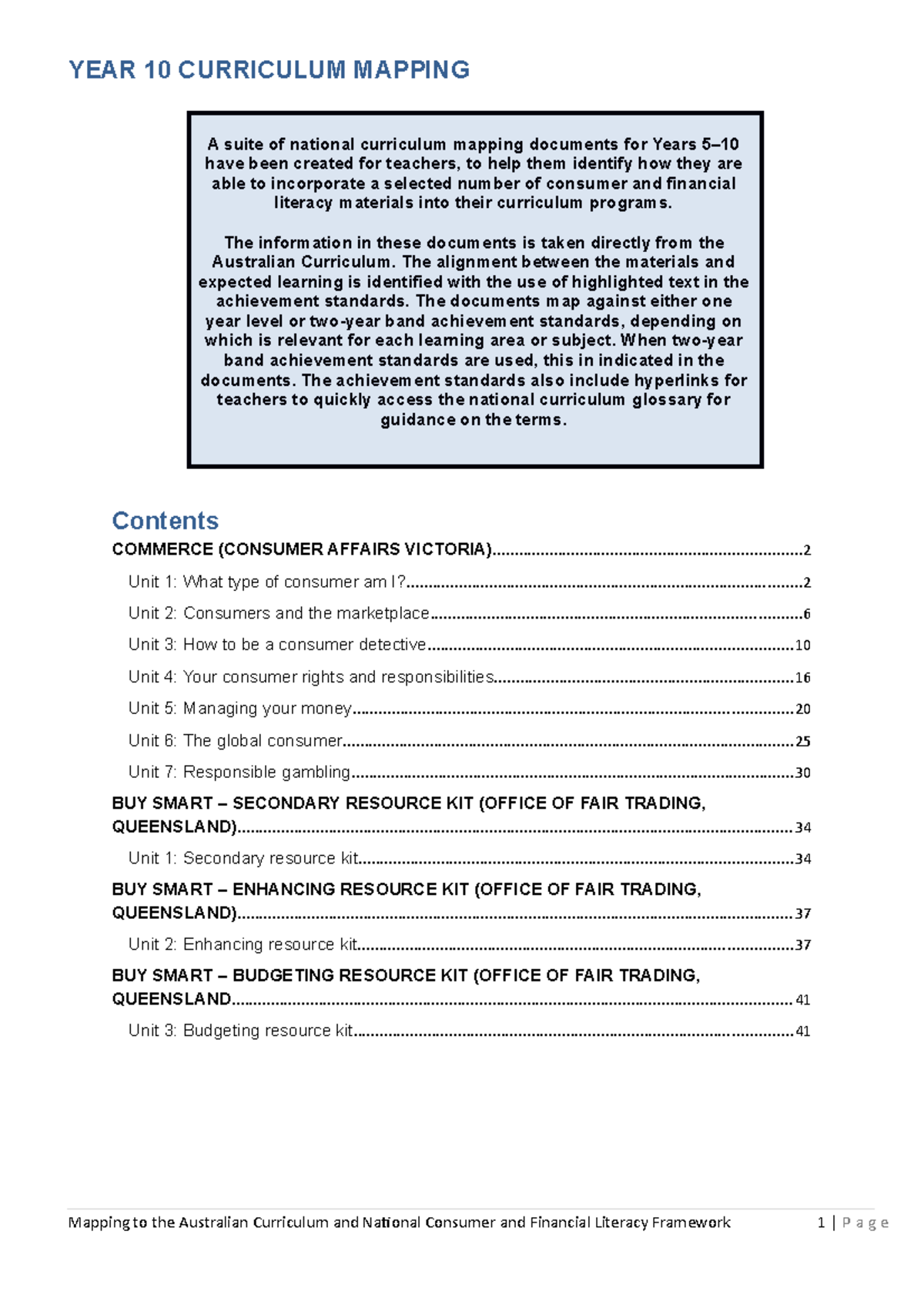 Australian curriculum mapping by content descriptors and achievement ...