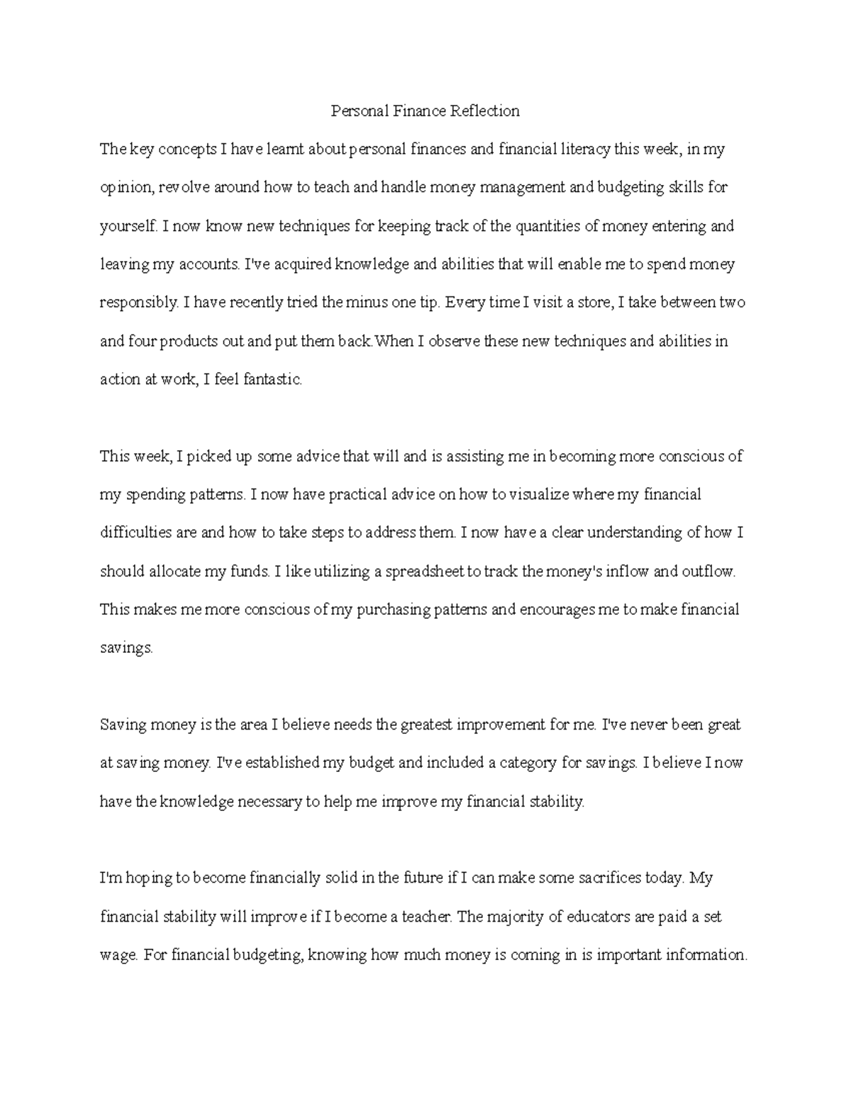 Week 6 - Personal finance reflection - Personal Finance Reflection The ...