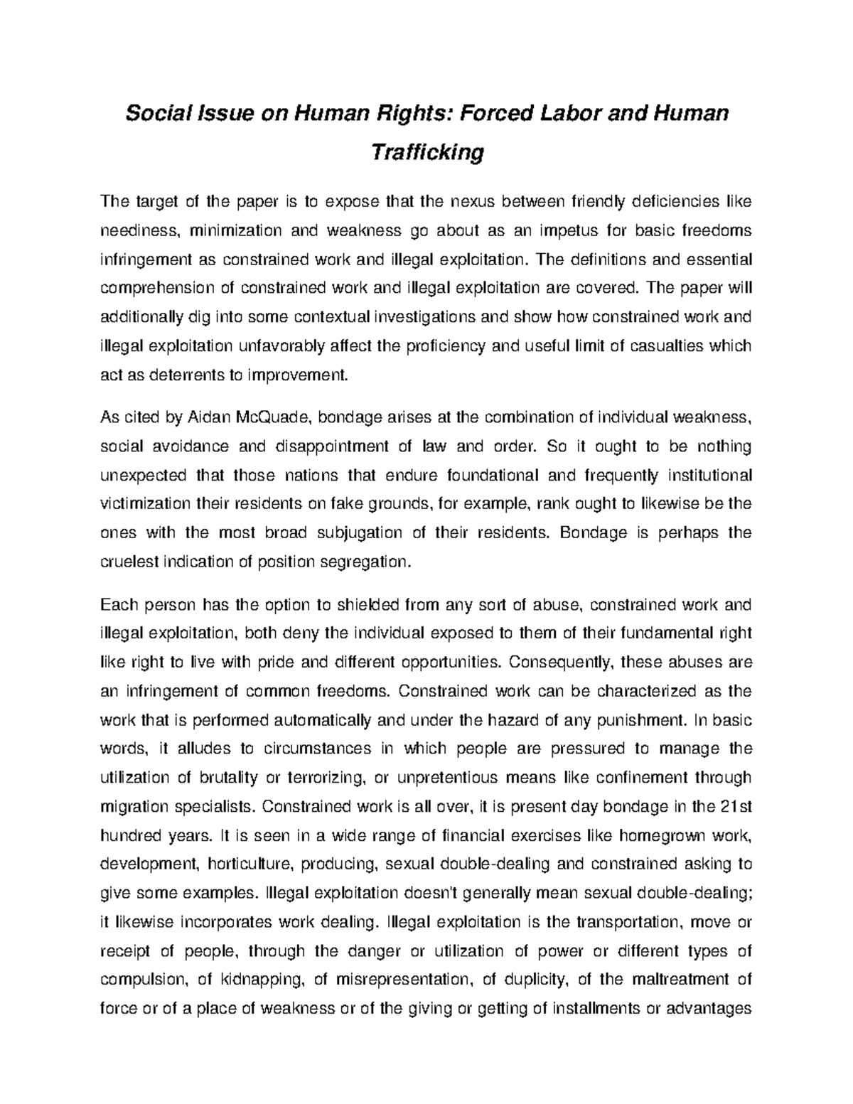 Social Issue on Human Rights: Forced Labor and Human Trafficking - The ...