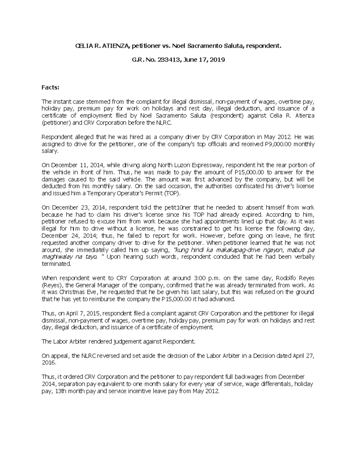 Atienza-vs-Saluta - law - CELIA R. ATIENZA, petitioner vs. Noel ...
