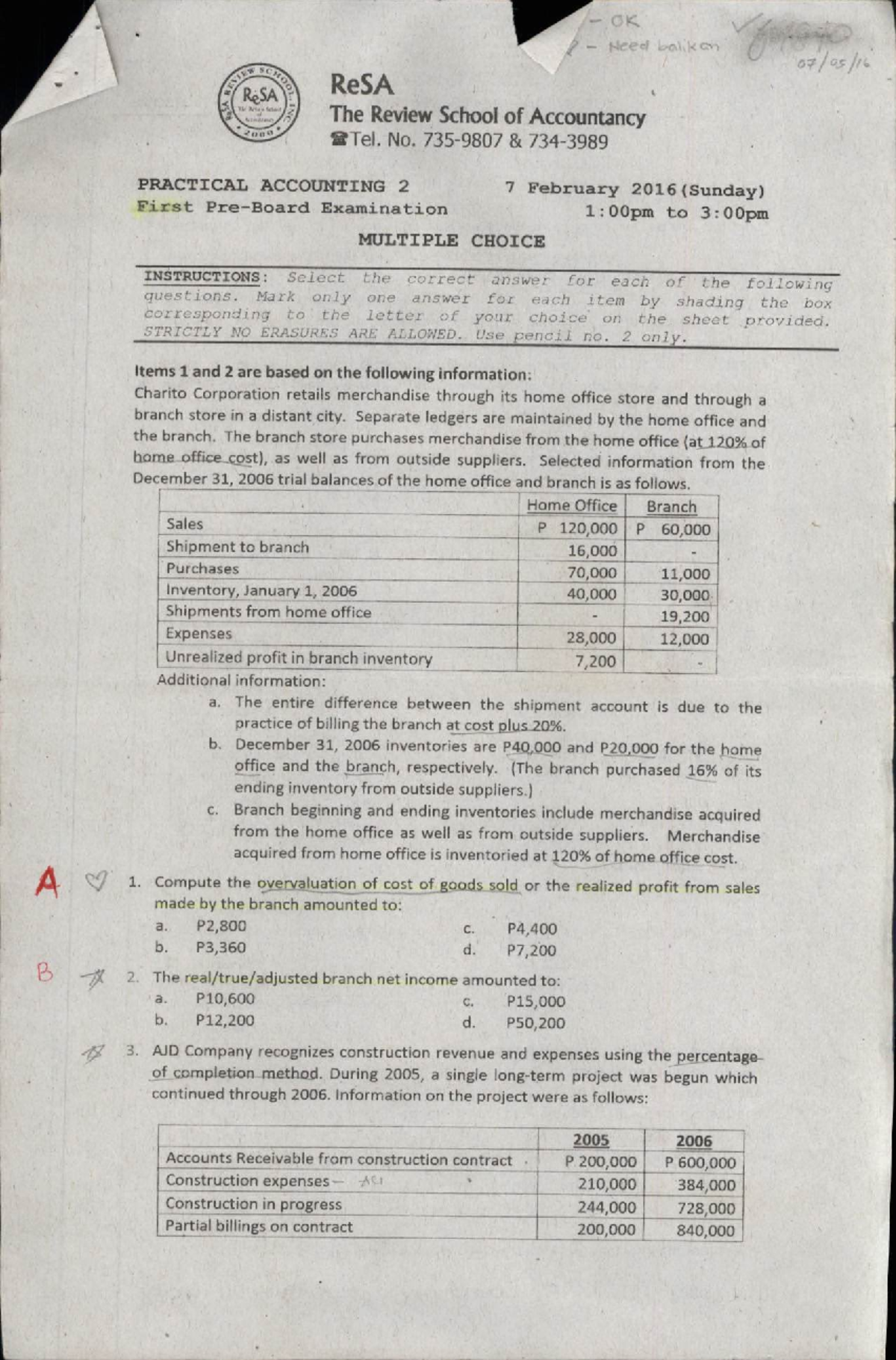 P2 - First Preboard - sksks - OK Need balikan PASTER SCHOOL ReSA RéSA ...